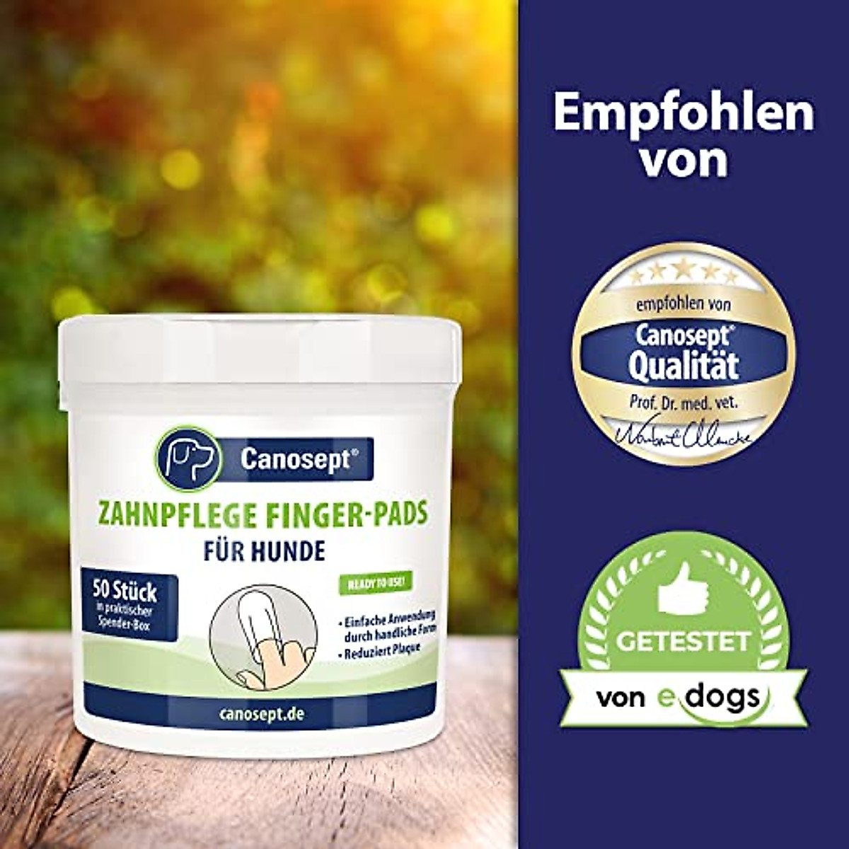 Canosept Dental Care Finger Pads for Dogs 50 Pads - Dog Teeth Cleaning Product for Dental Care and Oral Hygiene - Dog Breath freshener - Plaque Off Dogs