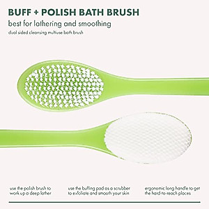 EcoTools Buff and Polish Bath Brush, Exfoliating & Promotes Blood Circulation, Dual Sided Brush for Healthy Looking Skin, Bath & Shower Body Brush, For Men & Women, Green, 1 Count