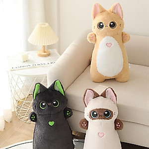 Yickoon 21inch Kawaii Yellow Cat Plush Pillow Cute Long Cat Stuffed Animals Plushies Kawaii Cat Body Pillow for Kids Girls Boys Birthday Christmas