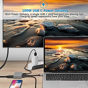 USB C Hub Type C 5 in 1 Hub to 4K HDMI, VGA, 1USB3.0Ports, with PD Charge