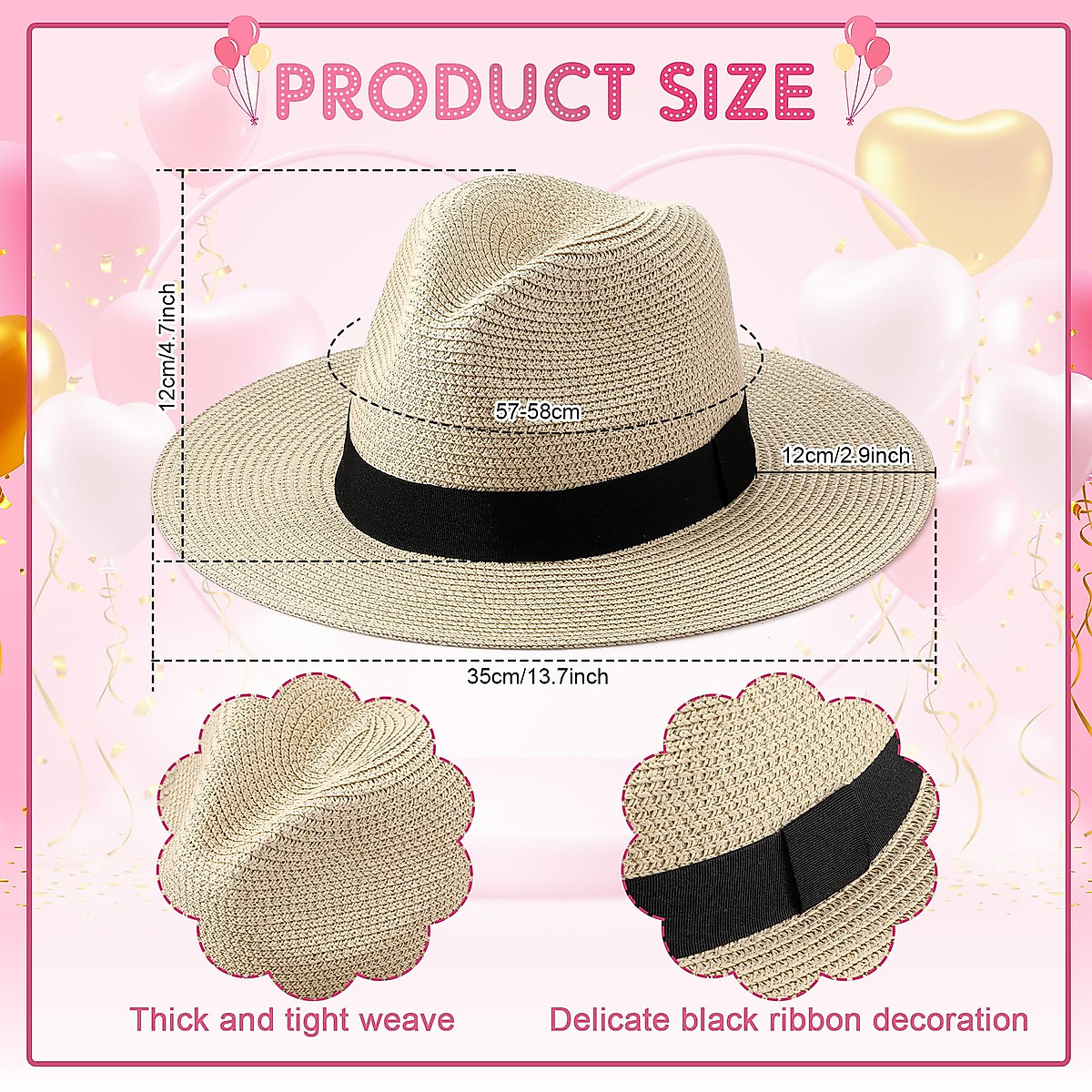 Silkfly 12 Pcs Straw Panama Roll up Hat Wide Brim Straw Panama Hat Summer Beach Hat Straw Sun Hats for Women Summer Sun Hat(Beige)