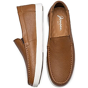 Jousen Men's Loafers & Slip-ons Leather Mens Casual Shoes(AMY3048A tan 10)