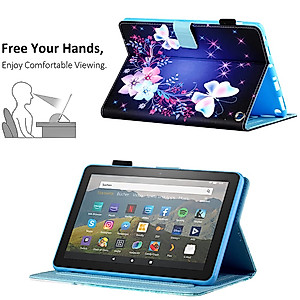 Fancity Case Fits All-New Amazon Kindle Fire HD 10 & 10 Plus (13th/11th Generation, 2023/2021 Release), PU Leather Stand Cover with Smart Auto Wake/Sleep & Pen Holder Card Slot, Purple Butterfly