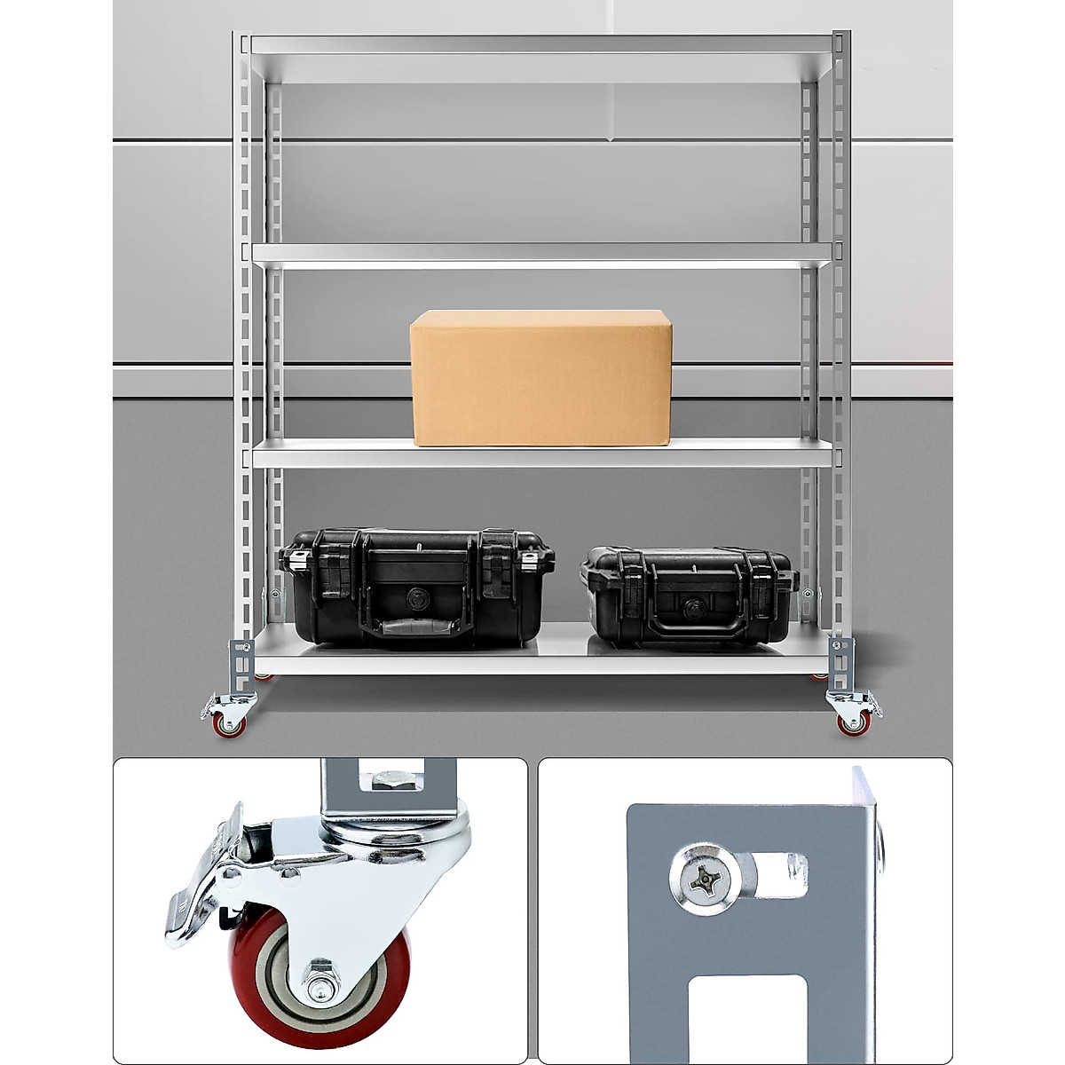 QWORK Storage Rack Caster Wheels, 4 Pack 3" Heavy Duty 500 lb. Max Total Capacity Storage Shelf Accessories, Fit for Boltless Self Locking Shelving Racks