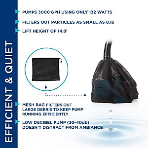 Alpine Corporation 3000 GPH Vortex Energy-Saving Pump for Ponds, Fountains, Waterfalls, and Water Circulation
