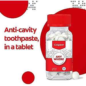 Colgate Anywhere Travel Toothpaste Tablets with Fluoride, Eco Friendly & Plastic Free Glass Jar, Fresh Mint - 60 count