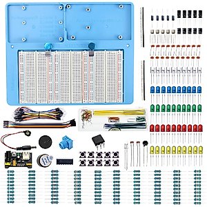 Makeronics 7 in 1 Blue Breadboard Holder Raspberry Pi 4 Holder + 1200 Breadboard+Electronics Fun Kit|Power Supply Module| Precision Potentiometer and More for Prototyping Circuit/Arduino/Raspberry Pi