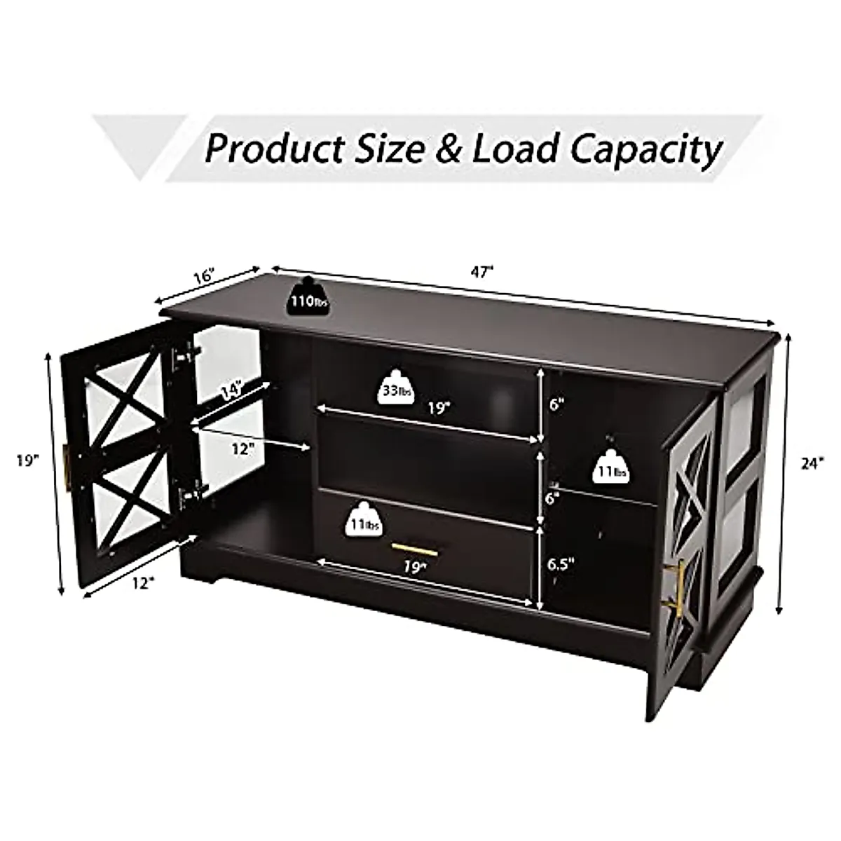 Tangkula Wood TV Stand with 2 Glass Door Cabinets, Media Console with Drawer & 2-Tier Adjustable Shelves, Living Room Entertainment Center for TVs up to 55 Inch, TV Console Table, Dark Brown