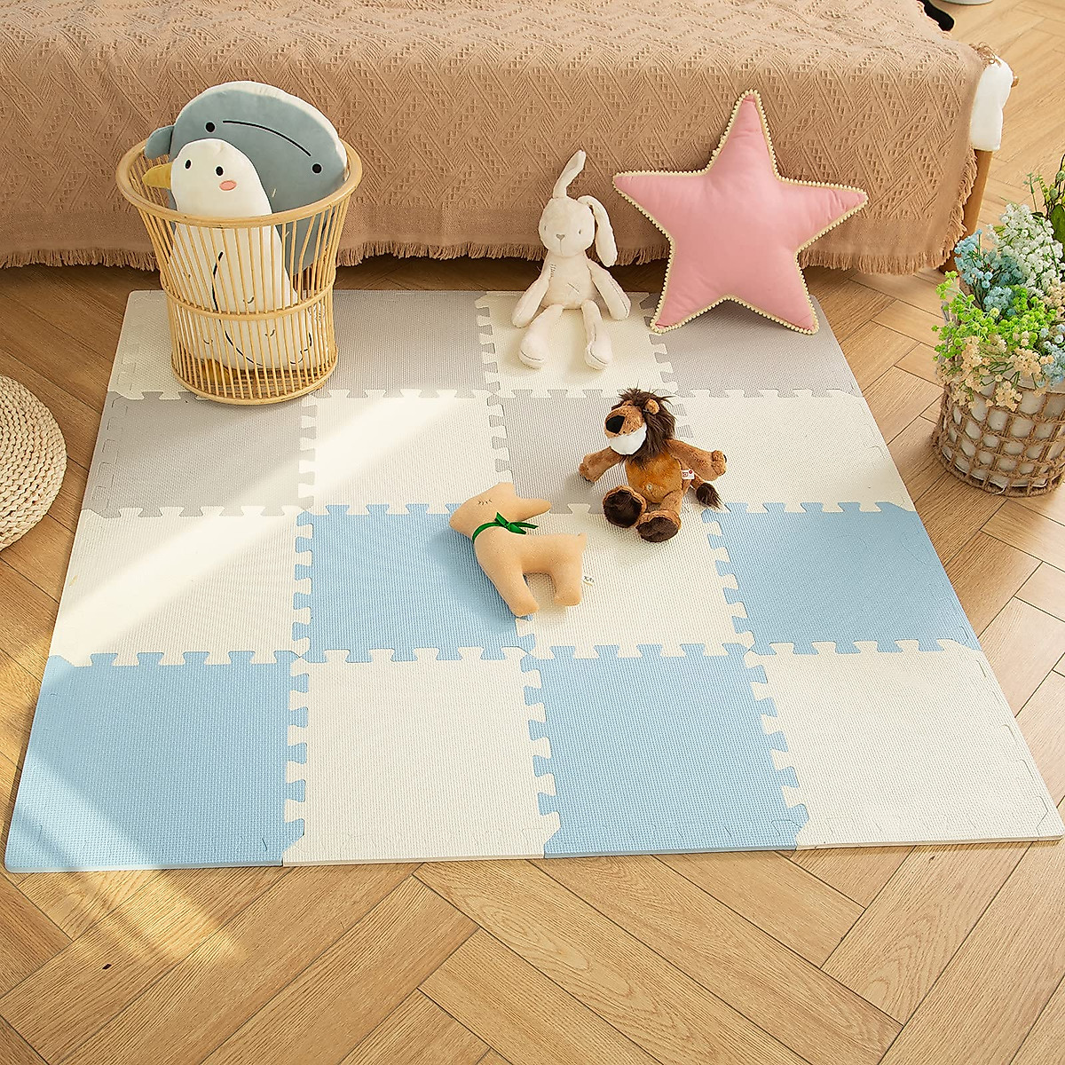 Baby Play Mat Puzzle Exercise PlayMat Foam Flooring Tiles Interlocking Floor Mats for Baby Non-Toxic Soft Waterproof and Thick(0.4" Thickness) Designed for Babies Toddlers Flooring Protector-46”×46”