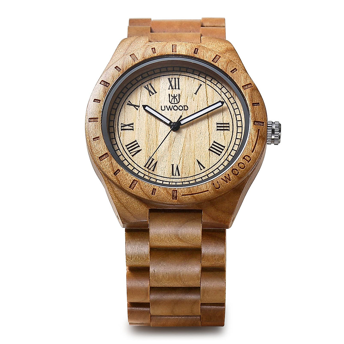 LeeEv Mens Light Weight Unique Wood Watch, Uwood Series Handmade Sandalwood Analog Quartz Vintage Roman Number Natural Wooden Wristwatch