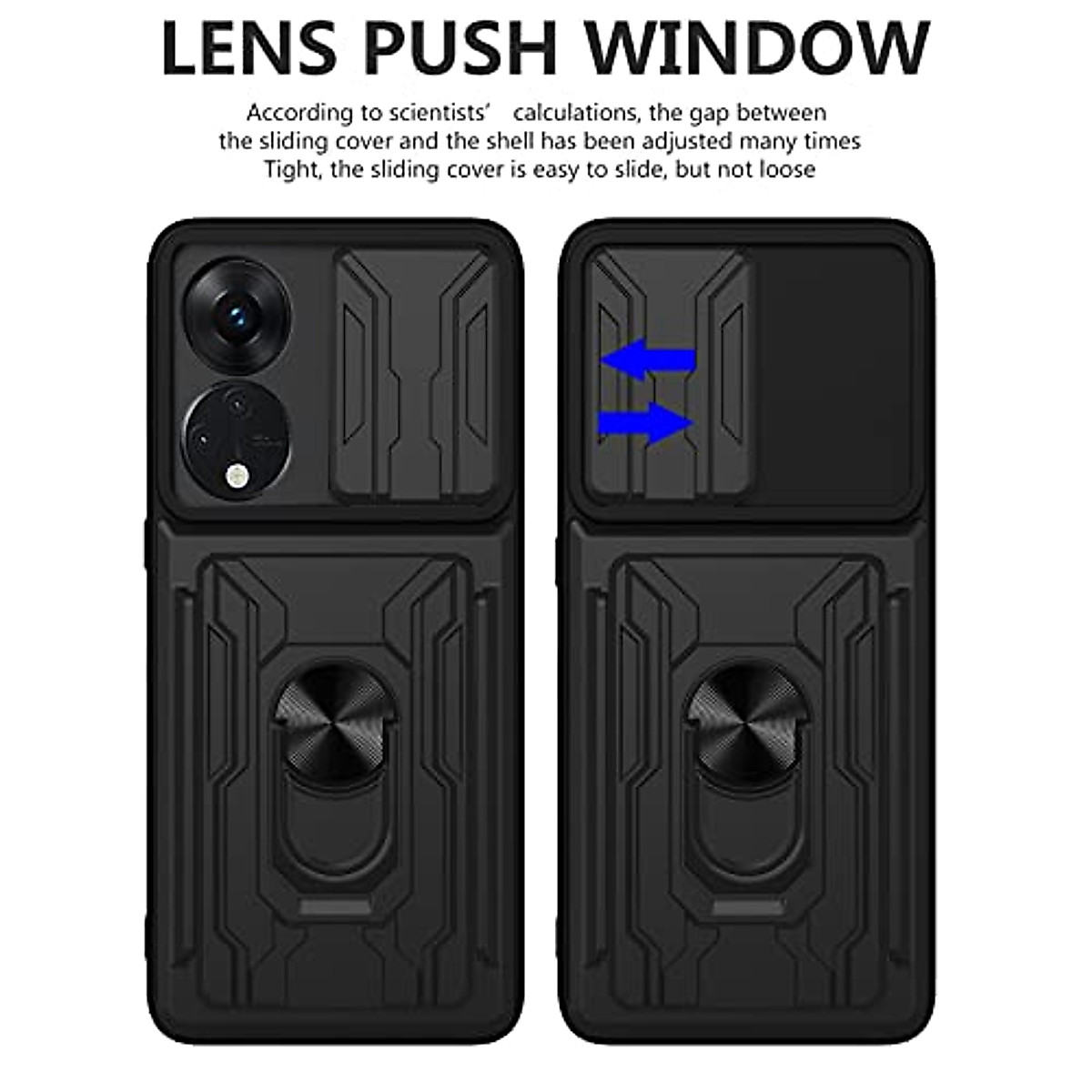 CCSmall for Oppo Reno8 T 5G Case with Slide Camera Cover, Heavy Duty Protective with Ring Kickstand & Card Holder Cell Phone Case for Oppo Reno8 T 5G LJK Red