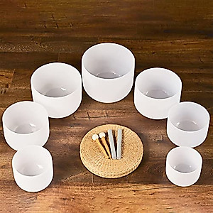 432HZ 8-14 Inch Set of 7 Pcs Frosted Quartz Crystal Singing Bowls With 2 Pcs Carrying Case bag