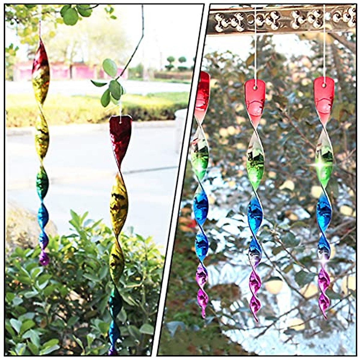 YARDWE 10pcs Bird Rods Gradient Colored Wind Hanging Reflective Scare Spiral Rods Keep Birds Away from Garden House Farm
