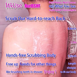 WeUse OurBSHF Back Scrubber Hands-Free for Shower. Easy to Clean Big Flat Silicone Back Washer Foot Massager Body Brush Replace Loofah Sponge. Stick to Wall to Scrub, Hang on Hook to Dry (Grey)