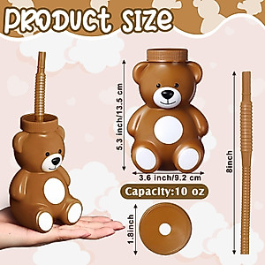 Maxdot 24 Pieces Baby Shower Birthday Party Favor Gift Supplies Bear Cups with Straws,10 oz Plastic Bear Shape Cup Reusable Creative Cups Bulk for Baby Shower Birthday Gift Wedding Party Favors(Brown)