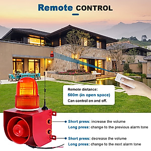 Saladulce Wireless Industrial Siren Alarm 0.311 Mile Outdoor Siren Strobe 120dB Remote Control Sound and Light Alarm IP65 Waterproof Emergency Strobe Warning Light (110V Without Plug)