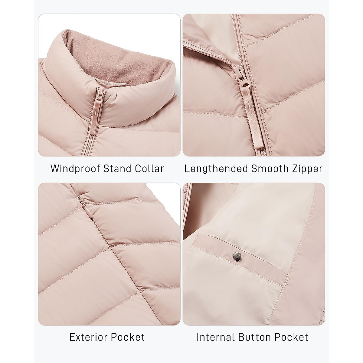 BOSIDENG Lightweight Women's Down Jacket Portable Water-Resistant Puffer Jacket Fall Coat with Stand Collar for Travel(Light Pink,XXL)