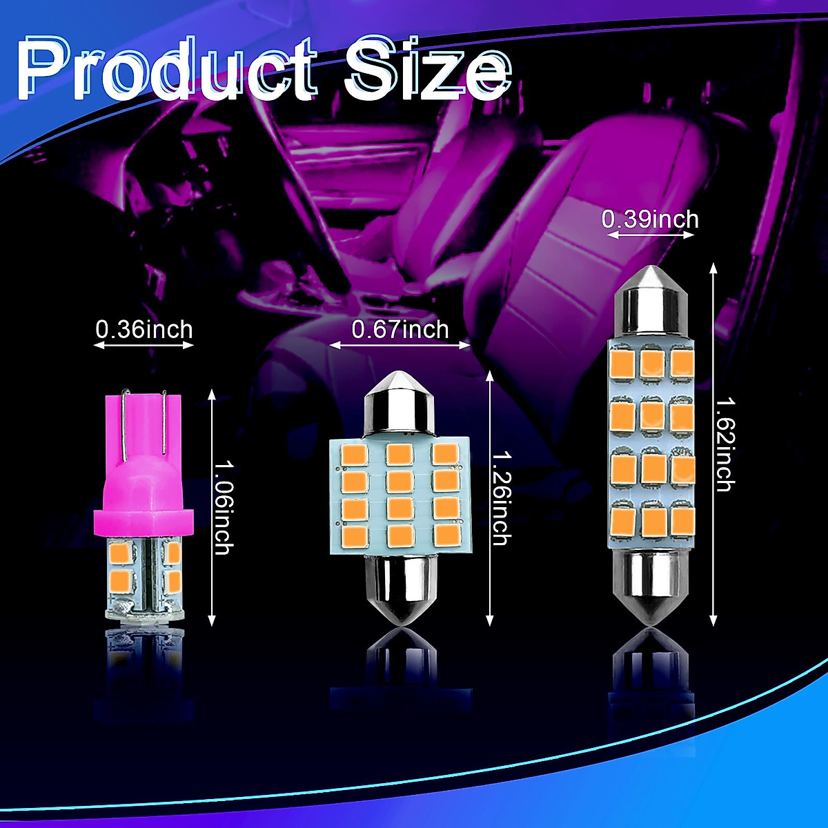 NTNEV 24PCS LED Interior Replacement Bulbs, Interior Car Lights, Dome Light LED Car Bulb Kit Set T10 31 mm 42 mm, Used for Map Dome Lights and License Plate Courtesy Lights Accessories (Pink)