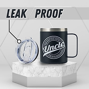 Onebttl Uncle Gifts Coffee Mug, Presents from Niece Nephew for Birthday Christmas, Travel Mug with Lid, Stainless Steel 12oz/350ml - The Man The Myth The Bad Influence