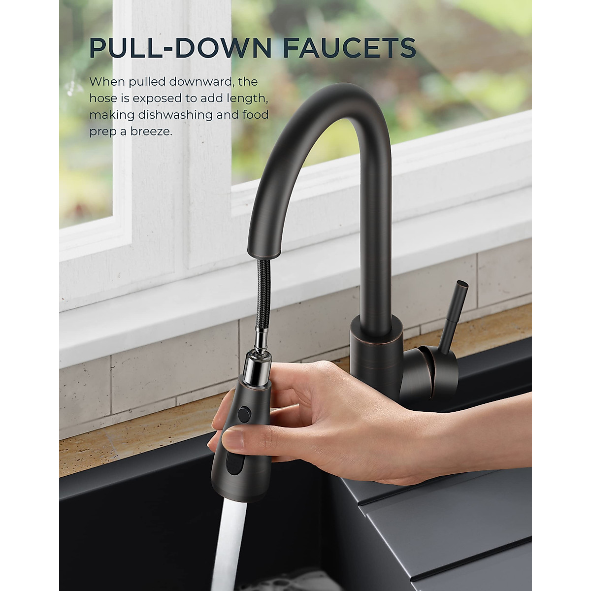 FORIOUS Kitchen Faucet with Pull Down Sprayer, High Arc Single Handle Kitchen Sink Faucet with Deck Plate, Commercial Modern rv Stainless Steel Kitchen Faucets, Grifos De Cocina, Oil Rubbed Bronze