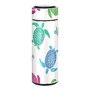 CaTaKu Small Water Bottle 12 oz, Colorful Sea Turtle Insulated Water Bottle for Water Coffee Tea Stainless Steel Flask Thermos Bottle Reusable Wide Mouth Vacuum Travel Mug