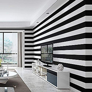 Peel and Stick Vinyl Black and White Striped Wallpaper Contact Paper Self Adhesive Stripe Shelf Liner Dresser Drawer Cabinets Liner Furniture Wall Paper Sticker Removable (17.7x117 Inches)