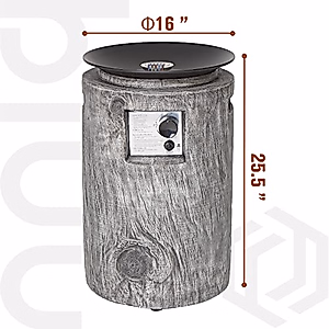 Bluu Round Propane Fire Pit Portable Gas Fire Pits for Outside with Lava Rocks, Faux Wood Fire Column Safe CSA Smokeless Firepit Great for Party on Patio, Backyard & Balcony with Tank Cover