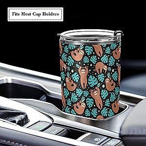 Jihqo Cute Sloths Brown Tumbler with Lid and Straw, Insulated Stainless Steel Tumbler Cup, Double Walled Travel Coffee Mug Thermal Vacuum Cups for Hot & Cold Drinks 12oz