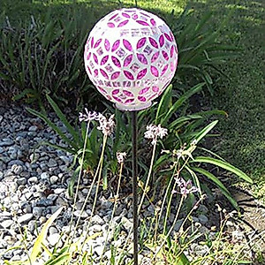 Solar Power Mosaic Glass Pink Ball Garden Light, Color Changing Multi-color Yard Pink Light