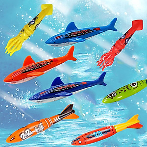Diving Torpedo Pool Toys: Underwater Sinking Sharks, Squids, and Torpedoes - Kids' Outdoor and Indoor Swimming Activity Toy Set