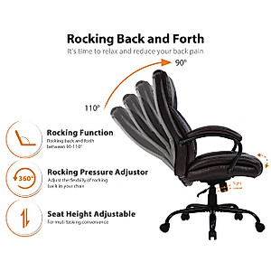 Big and Tall Office Chair-500lbs Executive Massage Office Chair, PU Leather Adjustable Height Computer Desk, Ergonomic Task Chair with Massaging Lumbar Support Home Office Desk Chairs, Brown