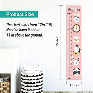 Personalized Canvas Growth Chart for Kids, Height Chart for Kids, Growth Chart Banner with Name (Animal 2)