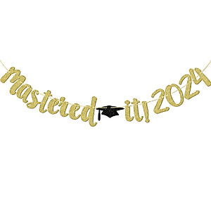 Mastered It 2024 Banner, Graduation Sign, Class of 2024 Congrats Grad Party Decorations Congratulations Assembled Photo Backdrop Supplies (Gold Glitter)