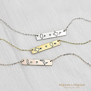 Personalized Necklace Best Friend Gifts Long Distance Relationship Couples Jewerly Mother's Day Gift for Mom Friendship Gifts Custom State Name Necklaces for Women Gifts for Grandma Unique -4N-LDS