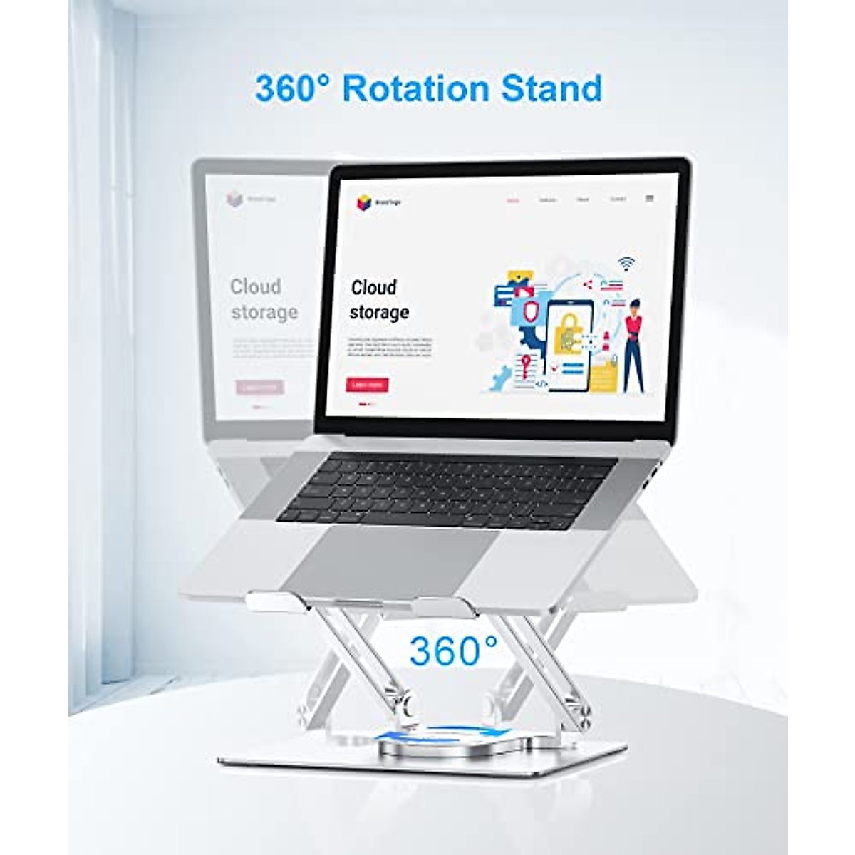 BoYata Laptop Stand for Desk, Adjustable Computer Stand with 360° Rotating Base, Ergonomic Foldable Laptop Riser Holder for Collaborative Work, Compatible with All MacBook Pro/Air, Notebook up to 17"