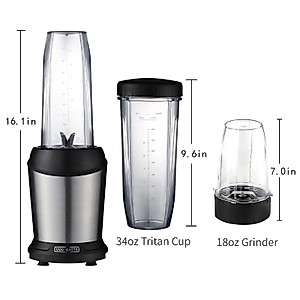 Smoothie Blender, 1200W Personal Blender for Shakes and Smoothies Heavy Duty, Milkshake Maker with Tritan BPA Free 24 and 34 oz To Go Cups and Coffee Grinder with 3 Regular Lids and 2 Spout Lids