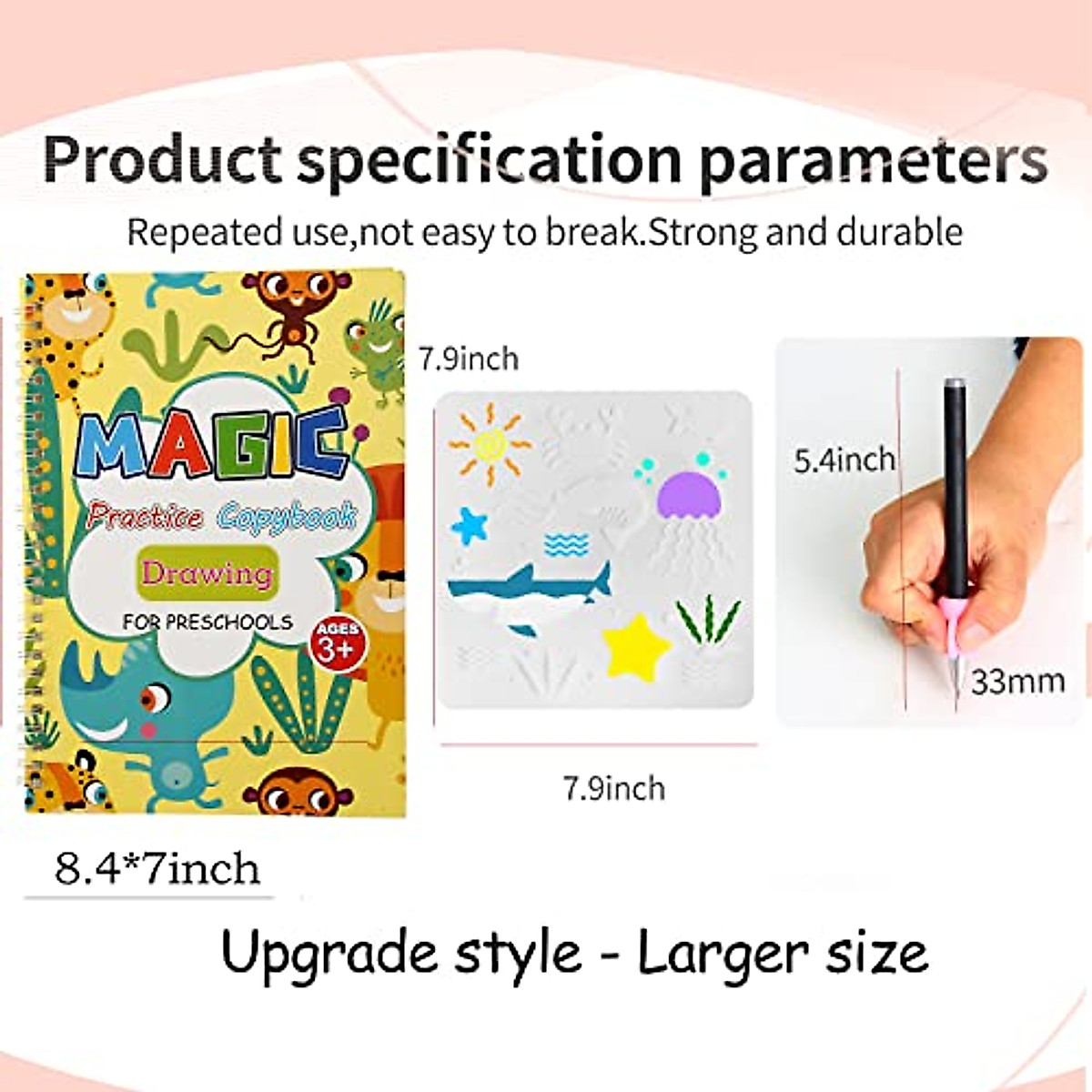 G.Sumiker Large Magic Practice Copybook for Kids,Reusable Handwriting Practice Book for Kids,Grooved Copybook Preschool Perfect for Calligraphy and Early Learning | Ages 3-8"