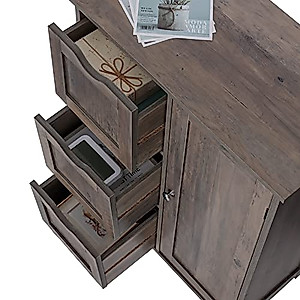 Iwell Floor Storage Cabinet with 1 Door & 3 Large Drawers, Wooden Storage Cabinet with Adjustable Shelf for Living Room, Office, Kitchen, Rustic Oak