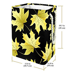 Laundry Hamper Yellow Maple Leaves Pattern Black Background Collapsible Laundry Baskets Firm Washing Bin Clothes Storage Organization for Bathroom Bedroom Dorm