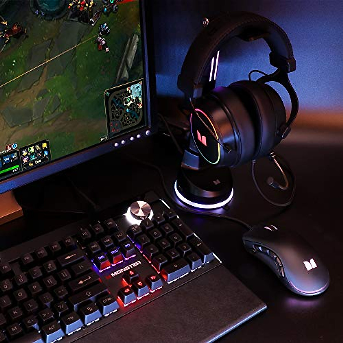 Monster Alpha 5.0 LED Mechanical Gaming Keyboard with Anti-ghosting Individually Backlit RGB Keys, Programmable RGB Lighting Effects, Magnetic Palm Rest and Dedicated Media Keys – for PC Gaming