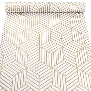 White and Gold Geometry Stripped Hexagon Peel and Stick Contact Paper self Adhesive Wallpaper Removable Vinyl Film Decorative Shelf Drawer Liner Sticker 118 inch x17.7 inch