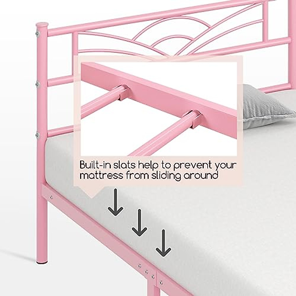 Yaheetech Twin Size Bed Frames Metal Platform Bed Mattress Foundation with Cloud-Inspired Design Headboard/Footboard/Ample Under Bed Storage/No Box Spring Needed/Pink