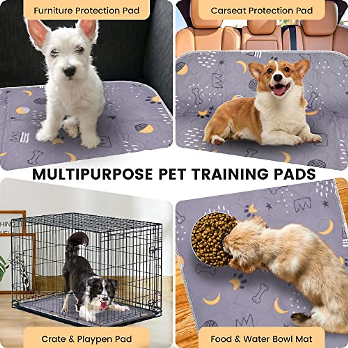 UPSKY Washable Pee Pads for Dogs 2 Pack Reusable Puppy Pads Waterproof Pet Training Pads, Non-Slip Dog Mats Fast Absorbent Whelping Pads for Playpen, Potty, Crate, Bed, 34” x 36”