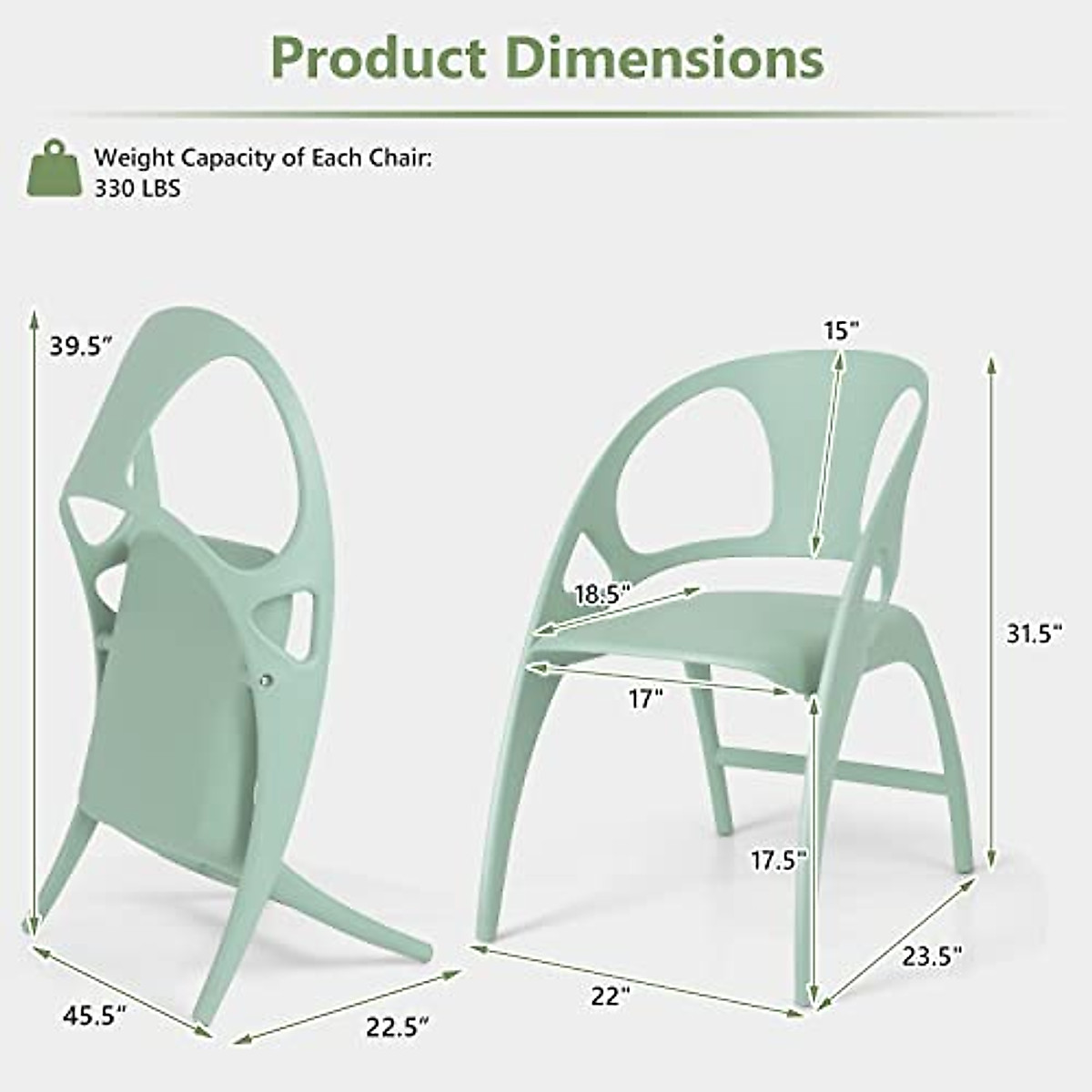 Giantex Folding Dining Chairs Set of 2, Outdoor Plastic Dining Chairs with Armrest and High Backrest, 330 LBS Modern Dining Chairs for Dining Room Kitchen, Green
