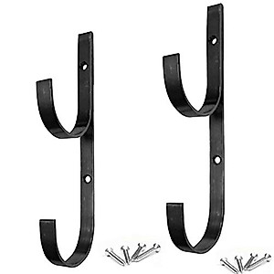 2 Pcs Set Pool Pole Hangers Heavy Duty Black Aluminium Holder with Screws Perfect Hooks for Swimming Pool Telescopic Poles Skimmers Nets Brushes Vacuum Hose Garden Equipment Outdoor Supplies