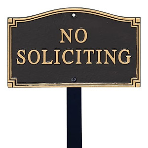 SmartSign Metal No Soliciting Sign for Yard, No Soliciting Garden Plaque | 5.75" x 9.5" Aluminum Plaque with 18" Black Stake