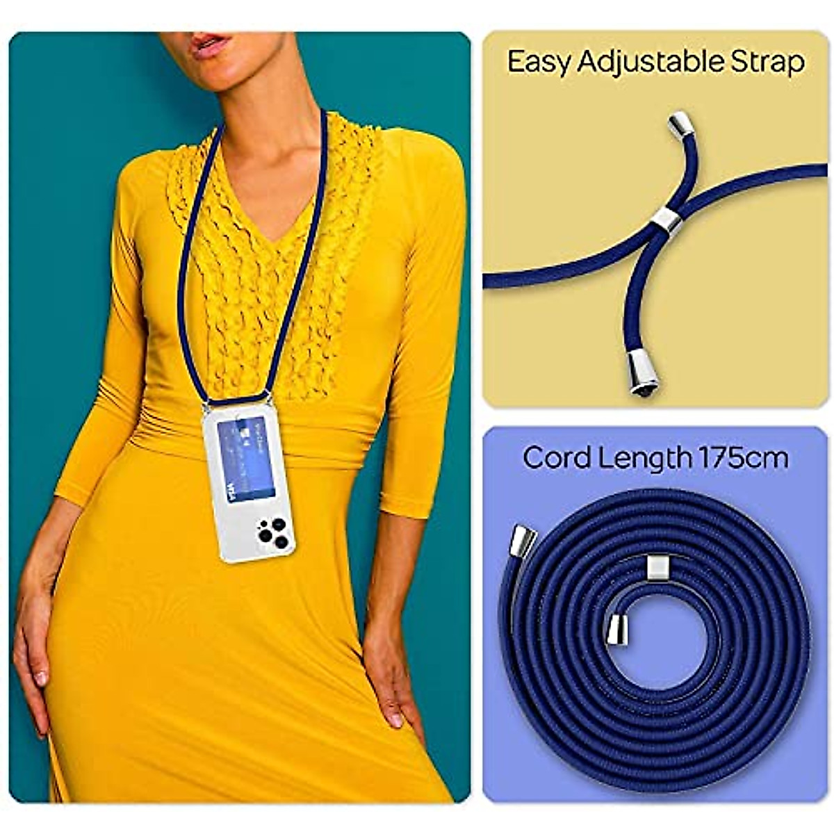 Fsoole Clear Crossbody Wallet Case Women with Credit Card Holder Slot (for iPhone 12 Pro Max) - Dark Blue Lanyard