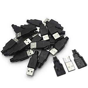 Xcoazipod 20pcs USB 2.0 Type A Male USB 4 Pin Plug Socket Connector with Black Plastic Cover