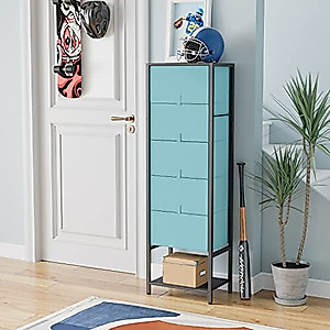 CubiCubi Dresser for Bedroom, Tall Dresser with 5 Drawers Oxford Fabric Dresser, Storage Tower Organizer for Closet, Hallway, Living Room, College Dorm, Steel Frame, Wood Top, Tiffany Blue
