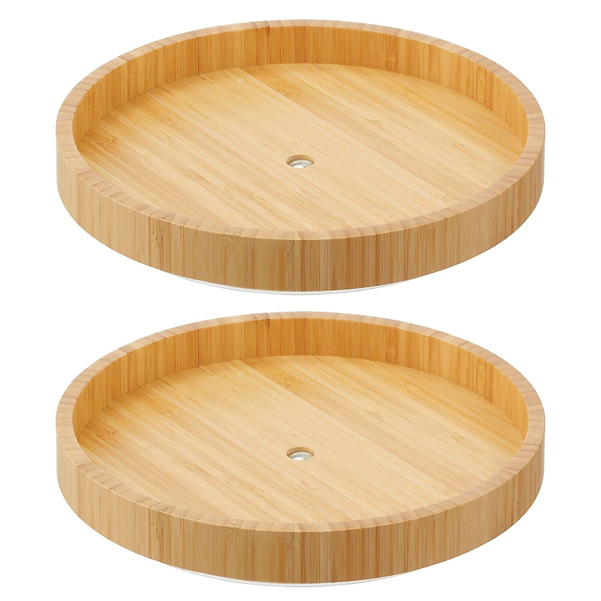 mDesign Bamboo Lazy Susan Turntable Food Storage Container for Cabinets, Pantry, Refrigerator, Countertops, Spinning Organizer for Spices, Condiments - 9" Round - Echo Collection - 2 Pack - Natural